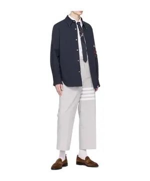 Thom Browne Long-sleeved Lapel Shirt - Navy Blue