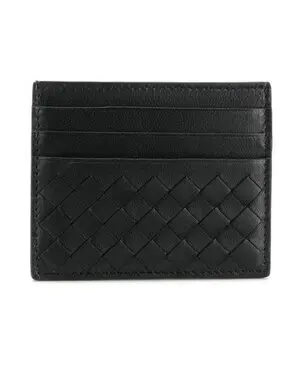 Bottega Veneta Nero Intrecciato Nappa Card Case - Black