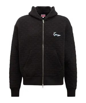 Kenzo Logo Embroidered Zip-up Hoodie - Black