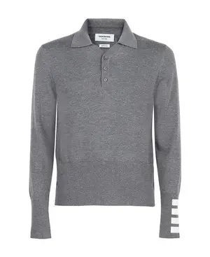 Thom Browne 4-bar Long-sleeved Knitted Polo Shirt - Medium Gray