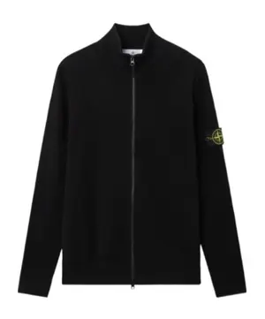 Stone Island Logo Patch Zip-up Cardigan - Black