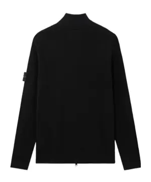Stone Island Logo Patch Zip-up Cardigan - Black