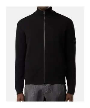 Stone Island Logo Patch Zip-up Cardigan - Black