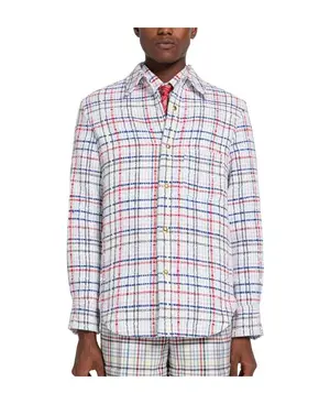 Thom Browne Gingham Check Buttoned Overshirt - White