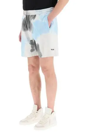 MSGM Tie-dye Sports Shorts With Logo Detail - Blue