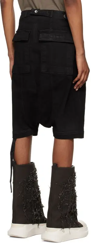 Rick Owens Diagonal Zipper Coated Denim Shorts