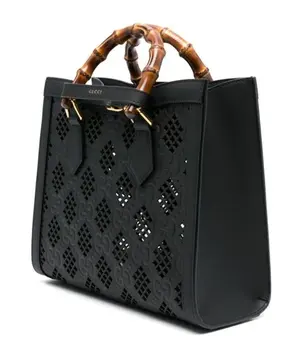 Gucci Diana Leather Tote Bag With Bamboo Handles - Black