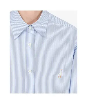 Moschino Long-sleeved Striped Shirt With Embroidered Logo - Azure
