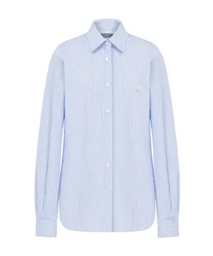 Moschino Long-sleeved Striped Shirt With Embroidered Logo - Azure