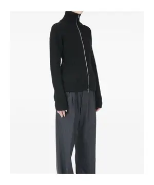 MAISON MARGIELA Long Sleeve Ribbed Zip-up Cardigan