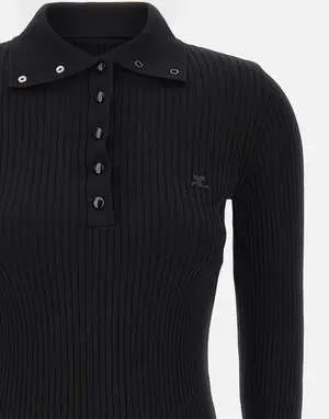 COURREGES Ribbed Polo Top With Button-up Placket