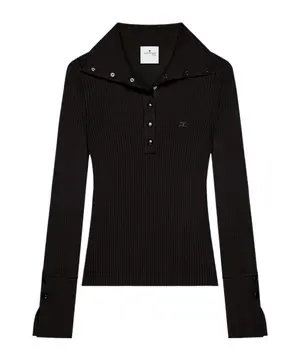 COURREGES Ribbed Polo Top With Button-up Placket - No