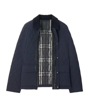 Burberry Quilted Jacket With Plaid Lining And Shield Emblem