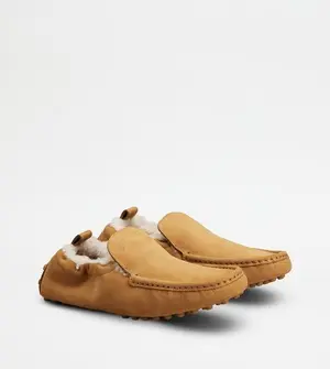 TOD'S Shearling Lined Suede Driving Slippers