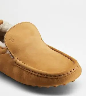 TOD'S Shearling Lined Suede Driving Slippers