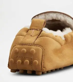 TOD'S Shearling Lined Suede Driving Slippers