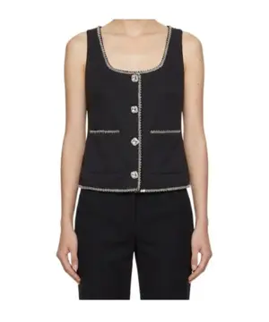 Marissa Chiara Sleeveless Vest With Embellished Trim - Black