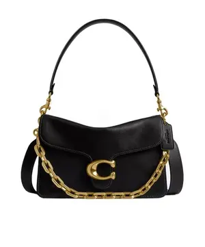 COACH Logo Detailed Fold-over Shoulder Bag - Black
