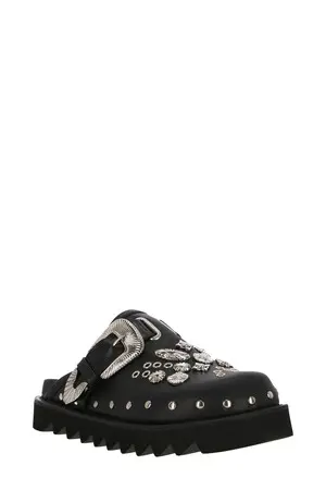 Toga Studded Leather Mules - Black