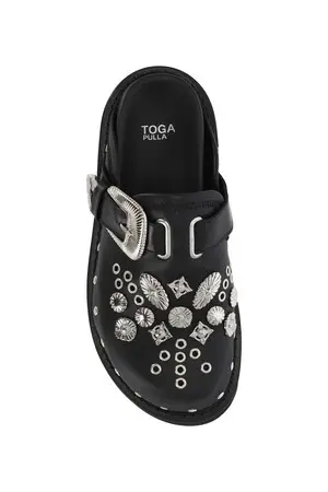 Toga Studded Leather Mules - Black