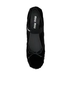 Miu Miu Velvet Ballerina Flats With Bow Detail - Black