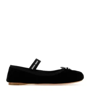 Miu Miu Velvet Ballerina Flats With Bow Detail - Black