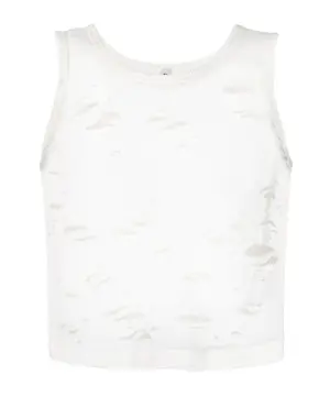R13 Distressed Cropped Tank Top With Cut-out Details - No