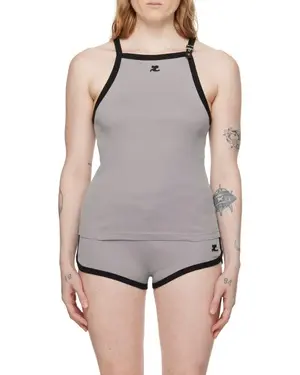 COURREGES Courrèges Contrast Trim Square Neck Tank Top - Purple