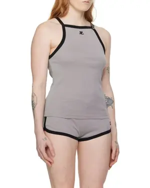 COURREGES Courrèges Contrast Trim Square Neck Tank Top - Purple