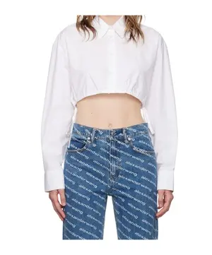 Alexander Wang Cropped Crystal Embellished Drawstring Shirt - White