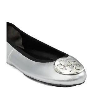 Tory Burch Reva Ballet Flats With Metal Logo Detail - Silver/silver