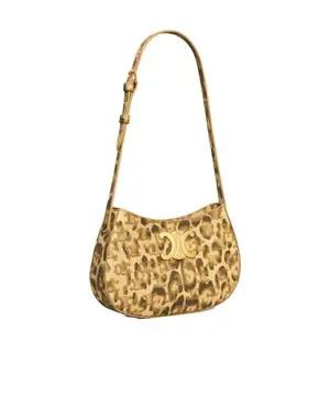 Celine Medium Tilly Bag In Triomphe Canvas With Leopard Print - Brown
