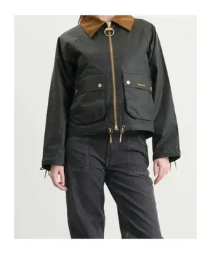 Barbour Cropped Wax Jacket With Corduroy Collar - Black