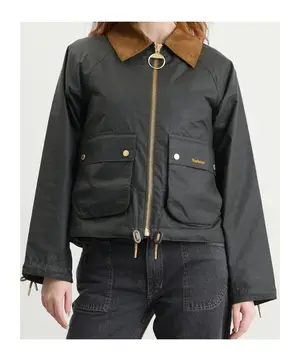 Barbour Cropped Wax Jacket With Corduroy Collar - Black