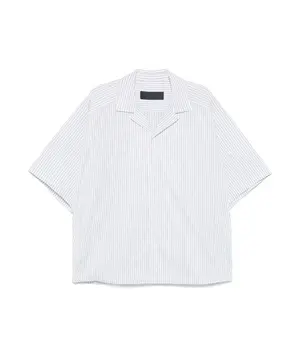 JUUN.J Poly Stripe Coach Short Sleeve Shirt - White