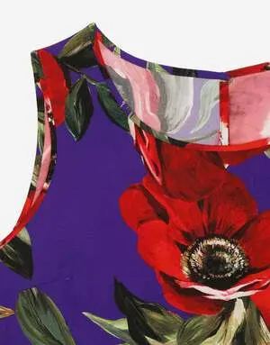 Dolce & Gabbana Sleeveless Anemone Print Charmeuse Tank - Red