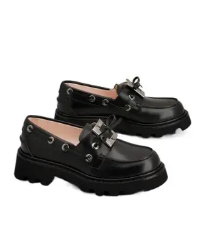 ROGER VIVIER Viv" Rangers Truck Loafers With Metal Buckle And Braided Detail - Black