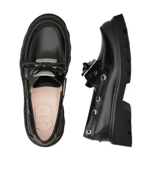 ROGER VIVIER Viv" Rangers Truck Loafers With Metal Buckle And Braided Detail - Black