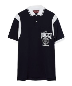Gucci Cotton Piquet Polo Shirt With Print - Navy