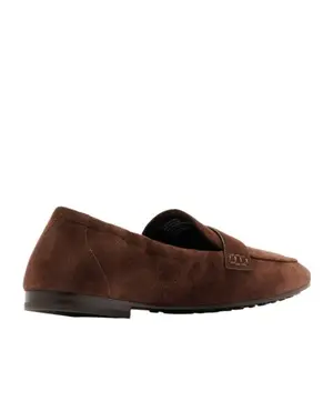 Tory Burch Suede Ballet Loafers With Gold Emblem - Brown