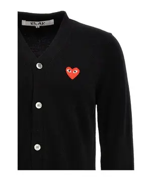 Play Comme Des Garcon Heart Logo Patch Wool Cardigan - Black