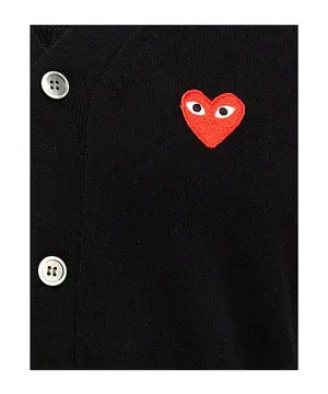 Play Comme Des Garcon Heart Logo Patch Wool Cardigan - Black