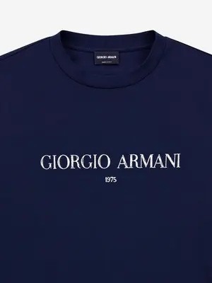 Giorgio Armani Logo Printed Crewneck T-shirt - Blue