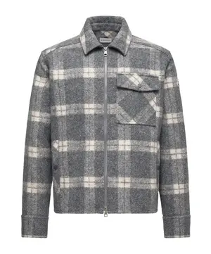 Moncler Logo Patch Zip-up Tartan Shirt