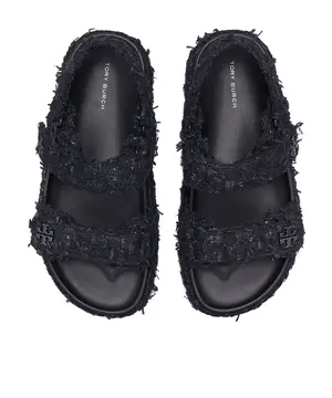 Tory Burch Tweed Double Strap Sandals - Black
