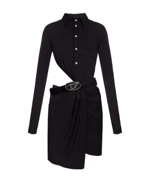 DIESEL® Asymmetrical Long Sleeve Dress With Belt