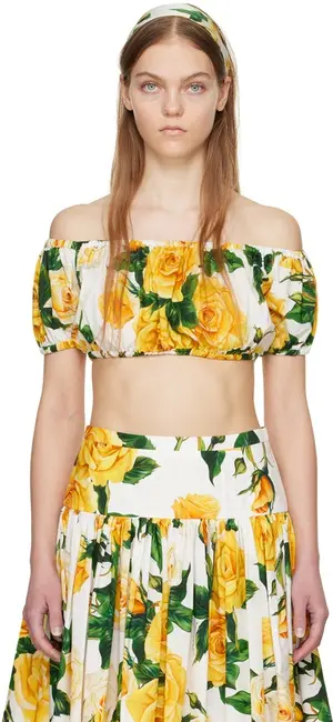 Dolce & Gabbana Off-the-shoulder Rose Print Top