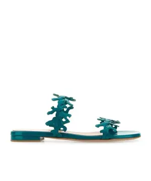 GIANVITO ROSSI Ocean Coral Embellished Slip-on Sandals - Teal