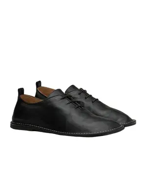 AMI Paris Round Toe Lace-up Flat Shoes - Black