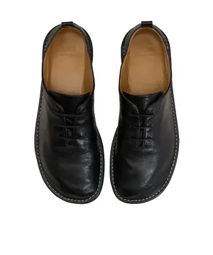 AMI Paris Round Toe Lace-up Flat Shoes - Black